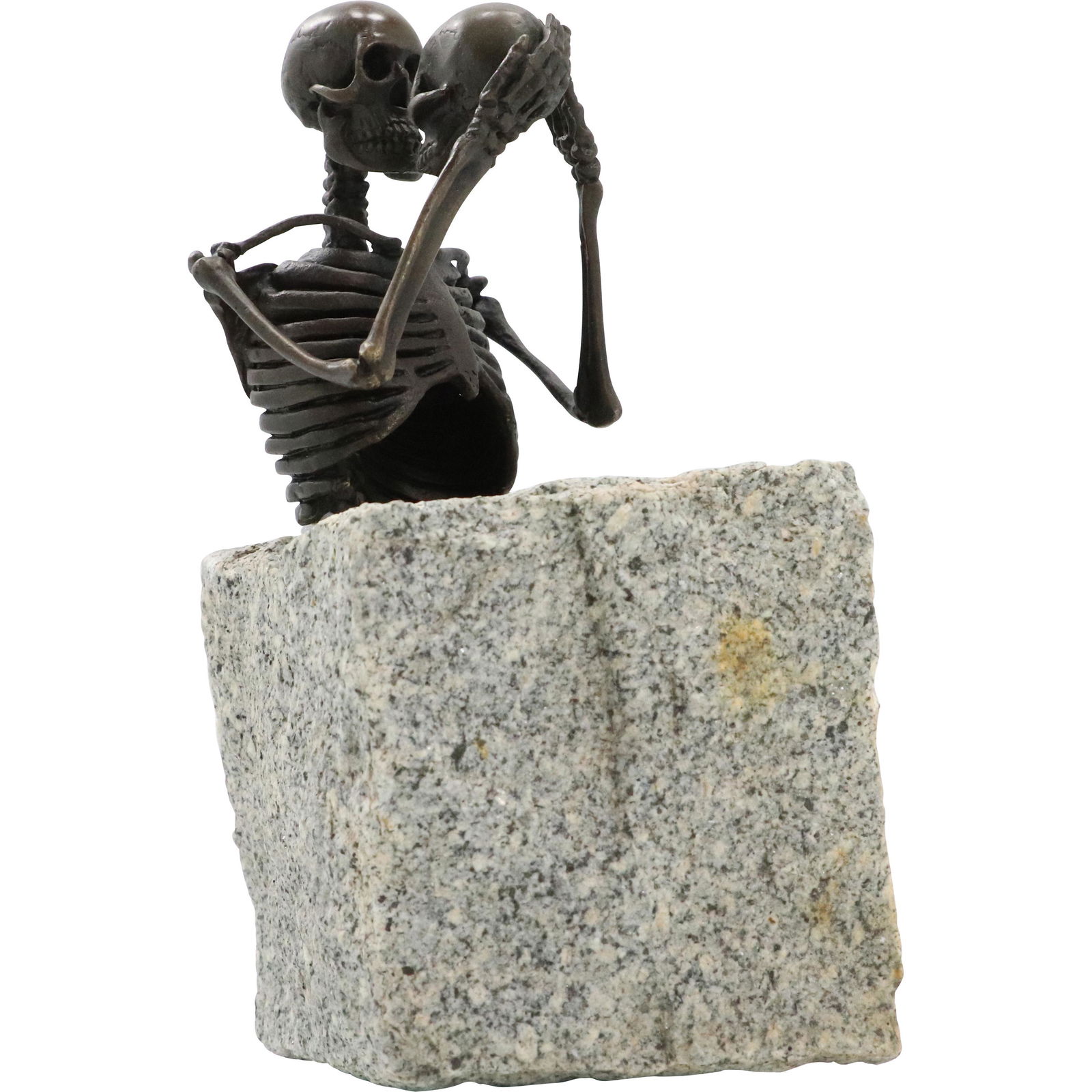 Bronze Skeleton Sculpture On Granite Block Base