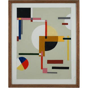 Mid Century Modern Hard Edge Geometric Abstract Painting, Unsigned