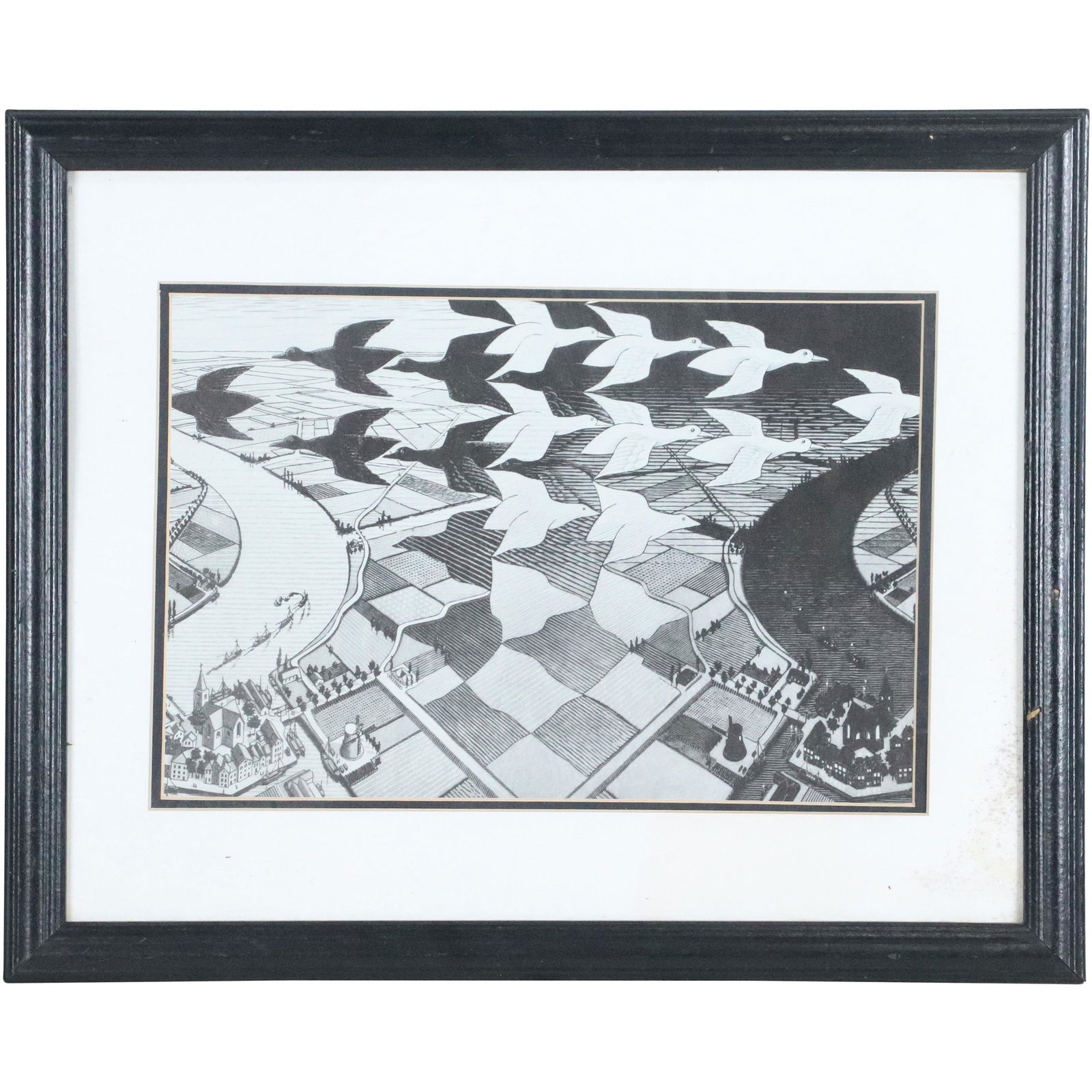 M C Escher, Lithograph "day And Night" Framed