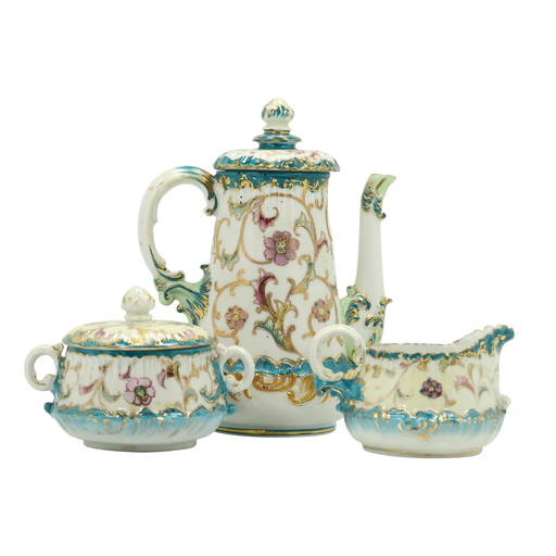 Antique Ornate French Tea Pot , Sugar And Creamer