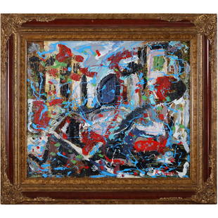 Rocco Monticolo, R Monti, Oil Painting Standing Nude Abstract In Landscape