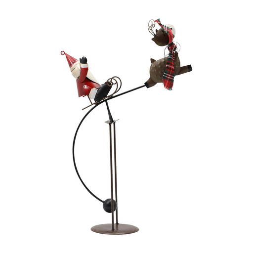 Whimsical Metal Balance Toy Santa And Reindeer
