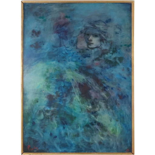 Donald Purdy 1959, Woman Face & Animalier Face In Blue