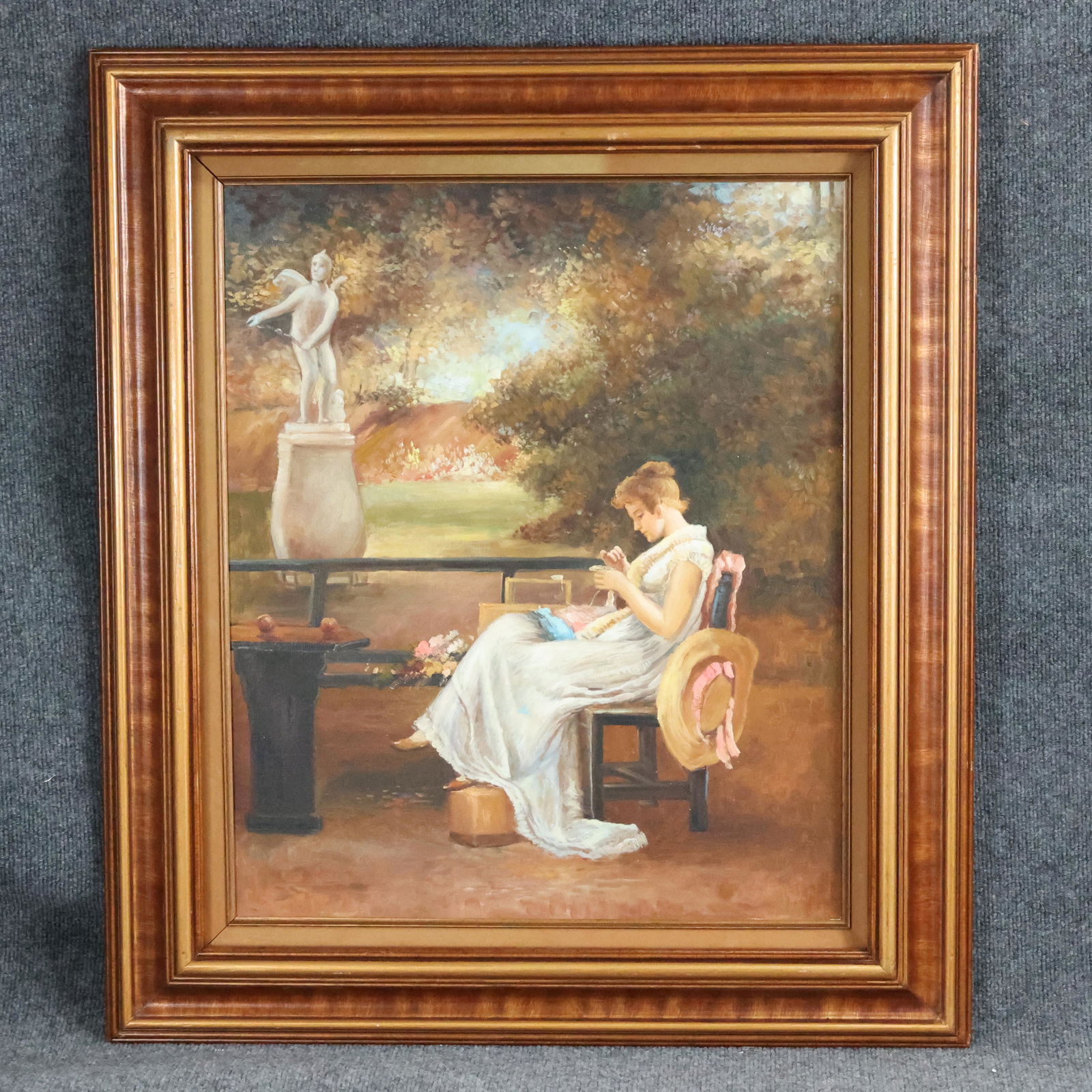 E Polito, Fine 20th C. Oil Painting Woman Sewing Garden (#0158) on Jan ...