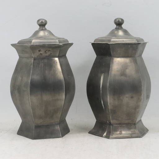 [2] Large Colonial Pewter Container Jars With Covers