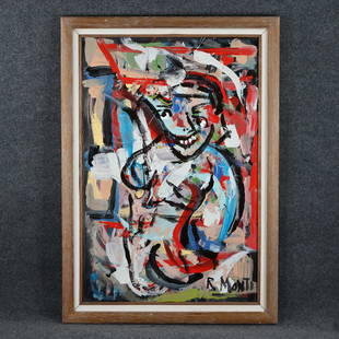 Rocco Monticolo, R Monti, Oil Painting Standing Nude Abstract In Landscape