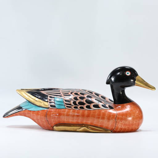 Signed Chinese Porcelain Decorated Duck Decoy