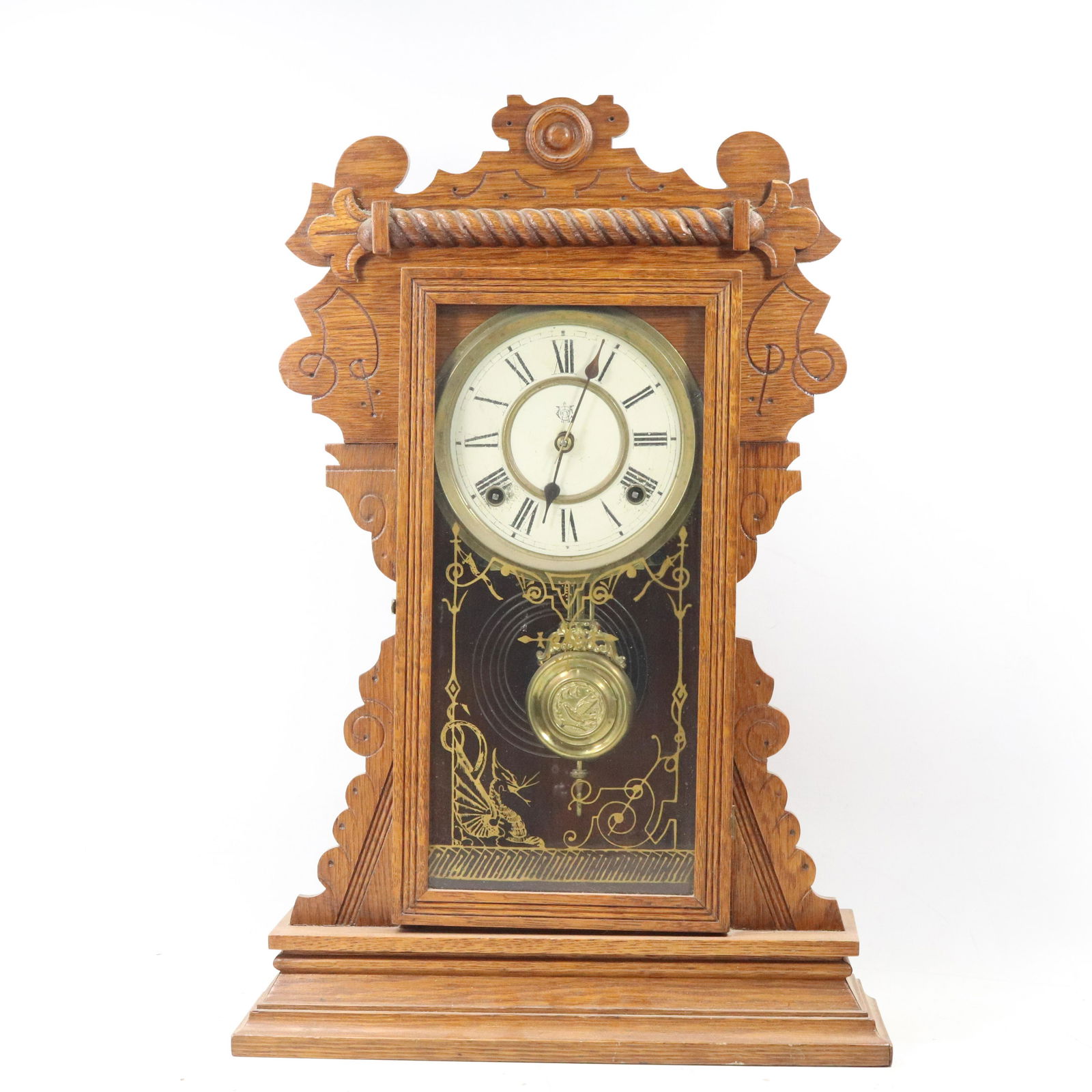 Antique Oak Waterbury Clock Co Gingerbread Clock