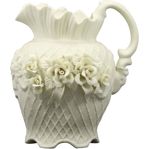 White Porcelain Water Pitcher With Applied Roses Floral