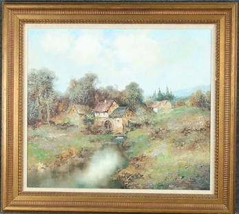 Original C. Freeman Signed 48" X72" Oil On Canvas Landscape Painting (z1)