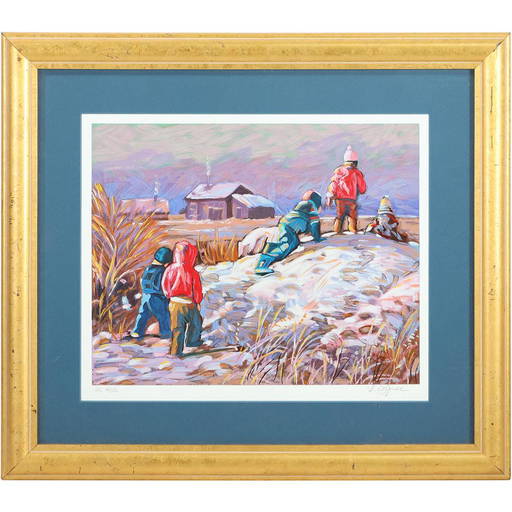 Littorio Del Signore. Canada, Lithograph Winter Playful Children on ...