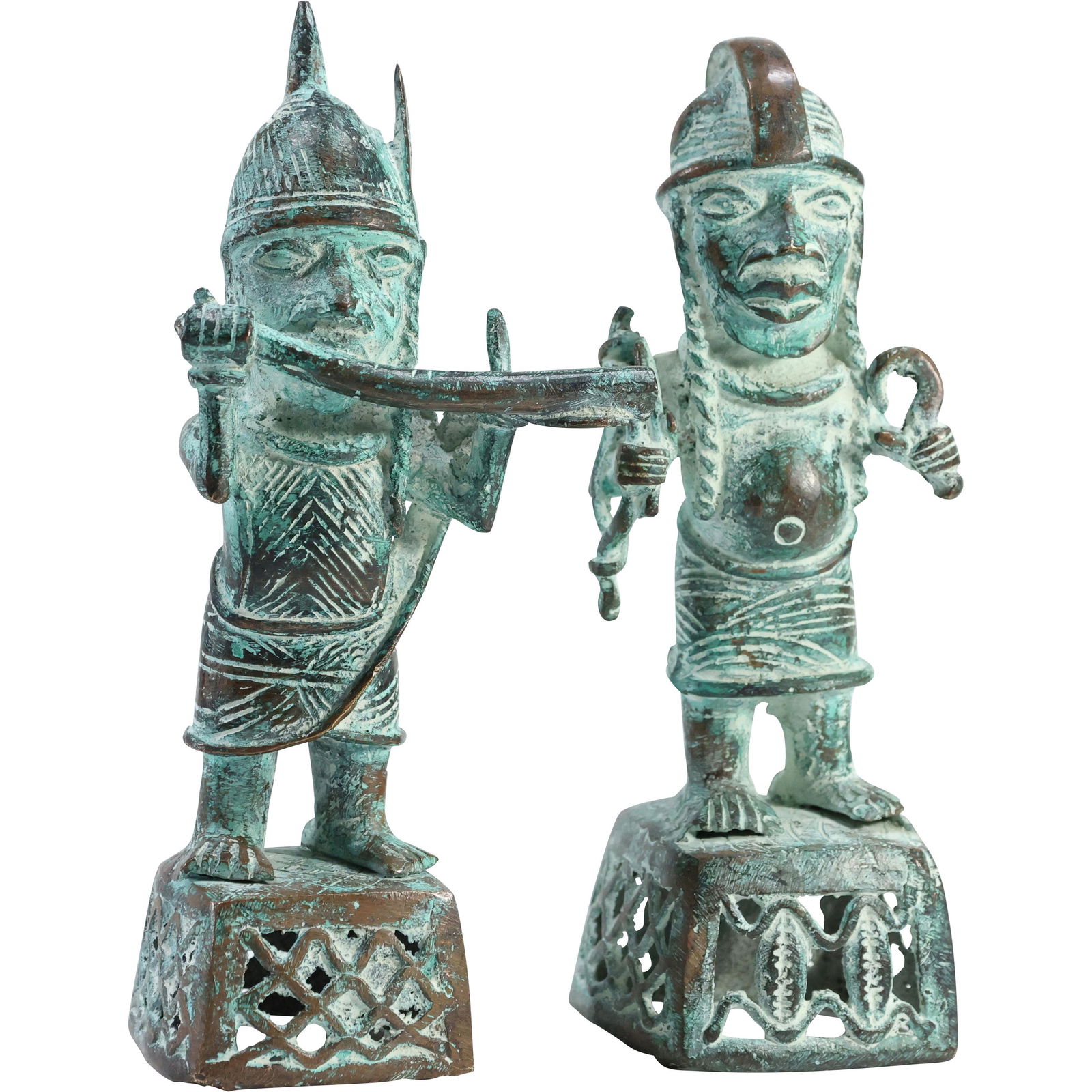 [2] Two Chinese Bronze Soldier Figurative Statue Sculptures