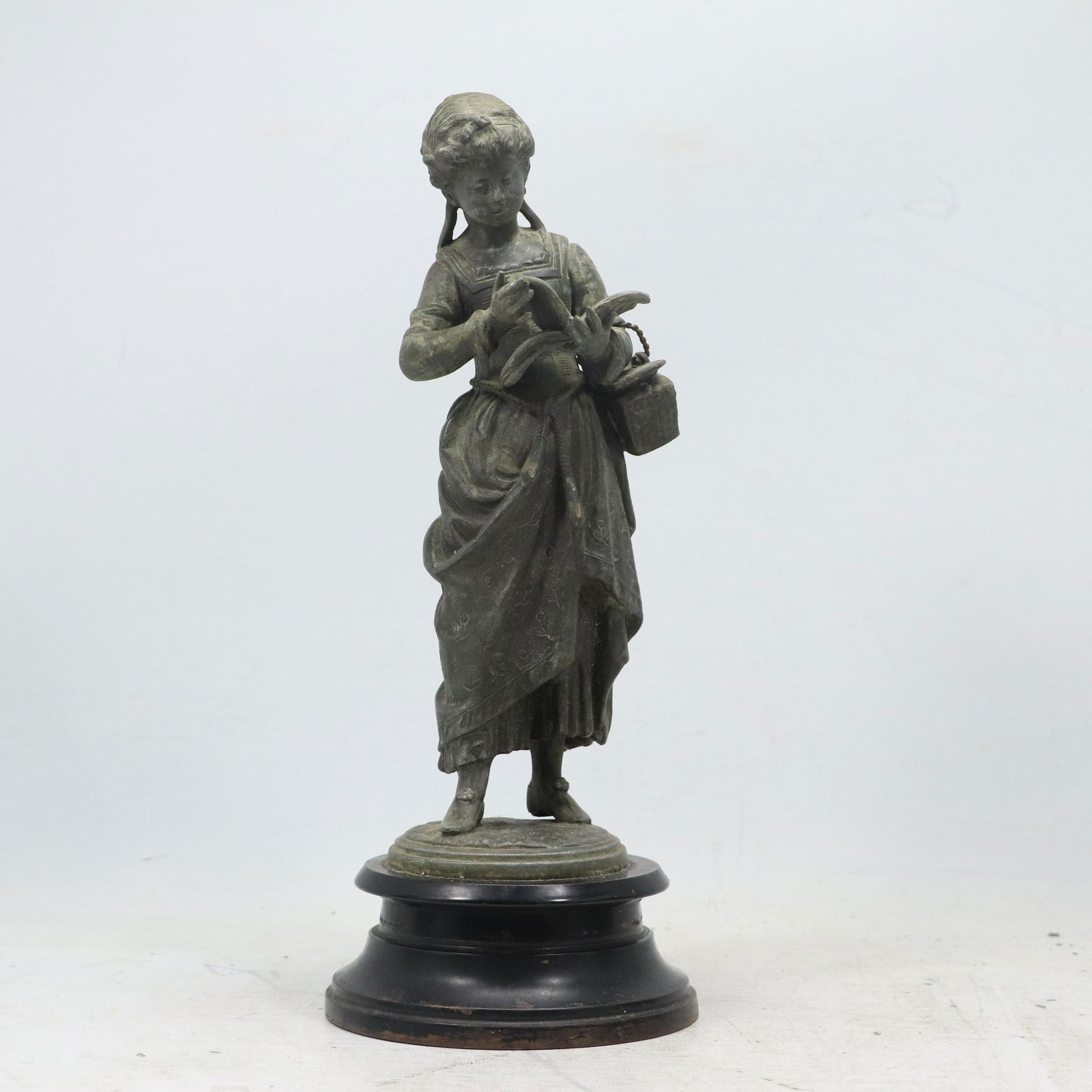 19th C. Victorian Cast Metal Spelter Girl Reading Book Figure Statue ...