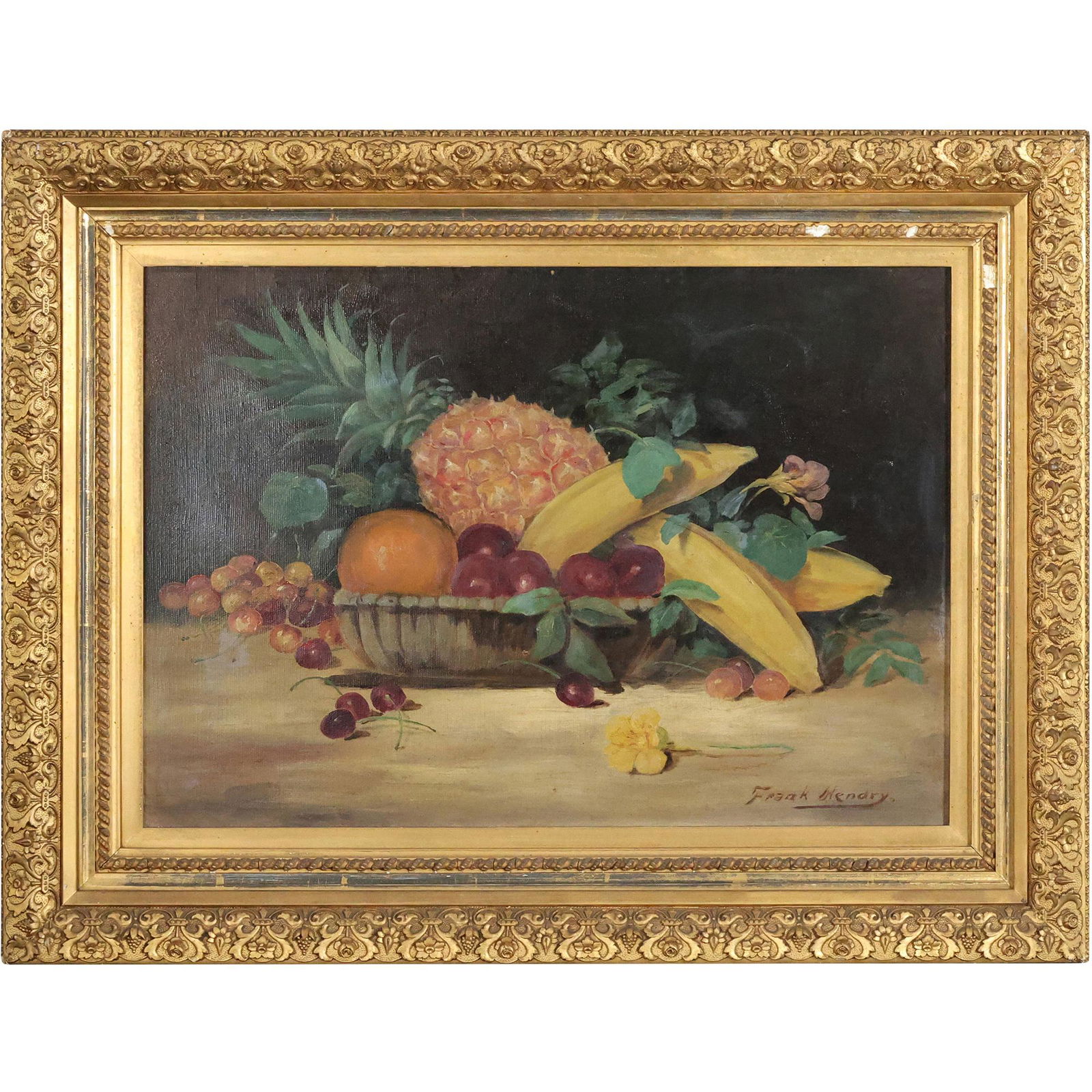 Signed Frank Hendry, 19th C. Dutch Still Life Oil Painting On Canvas