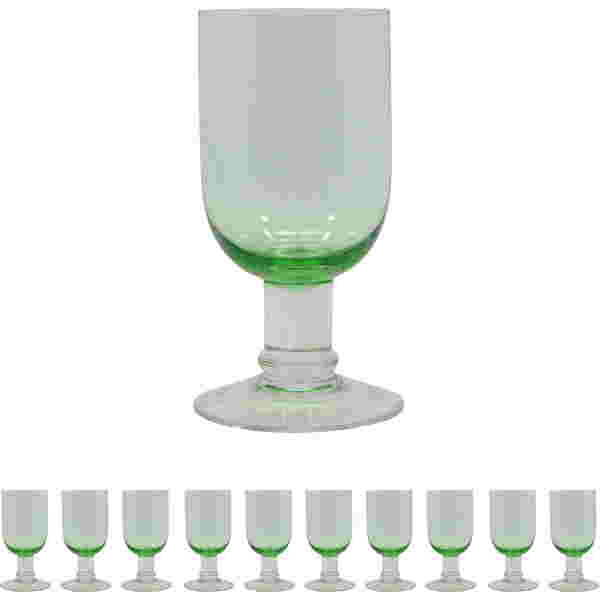 10 Ten Vintage Green Stemmed Goblet Glasses