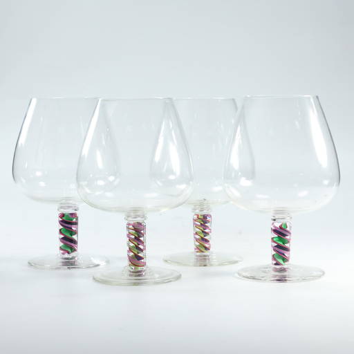 Signed Nadai, [4] Four Crystal Stemware Glasses With Internal Twist ...
