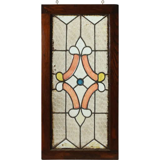Antique Stain Glass Window In Original Frame 32 In X 16 In