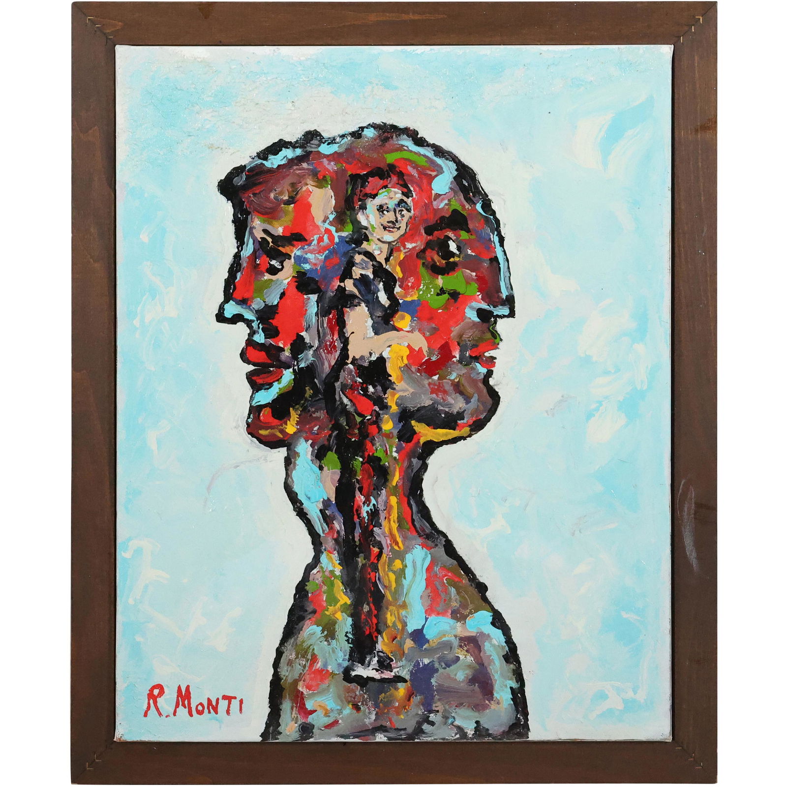 Rocco Monticolo, R Monti, Oil/c Abstract Fantasy Woman In Double Faced Head