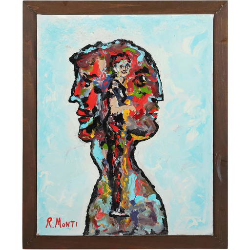 Rocco Monticolo, R Monti, Oil/c Abstract Fantasy Woman In Double Faced Head