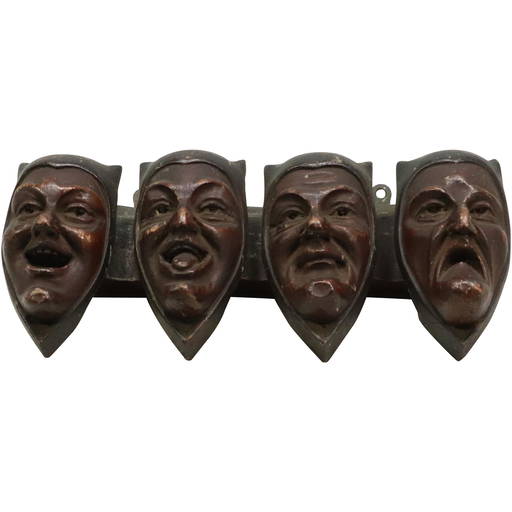 [4] Carved Wood Demon Faces Wall Mount Original Patina Finish