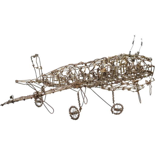 Vintage Metal Wire Airplane Model Folk Art Sculpture