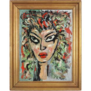 Rocco Monticolo, R Monti, Oil Painting Standing Nude Abstract In Landscape