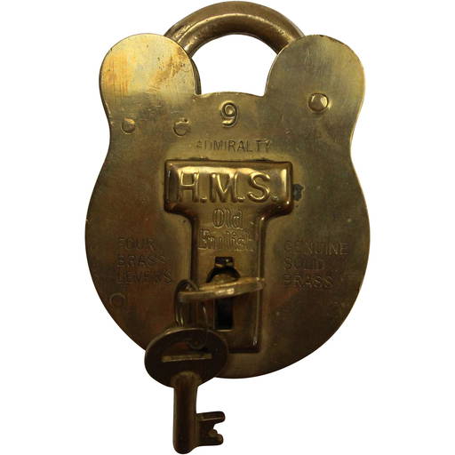 Admiralty Old English Hms Solid Brass Lock W/ Keys