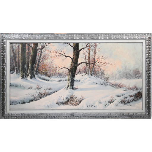 G Rizzi, Vintage Oil On Canvas Painting Winter Landscape