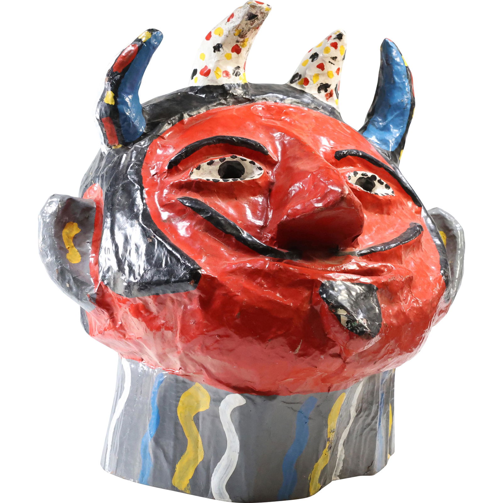 Vintage Paper Mache Folk Art Devil Head Figure Sculpture Original Paint ...