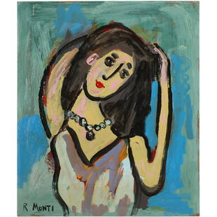 Rocco Monticolo, R Monti, Oil Painting Standing Nude Abstract In Landscape