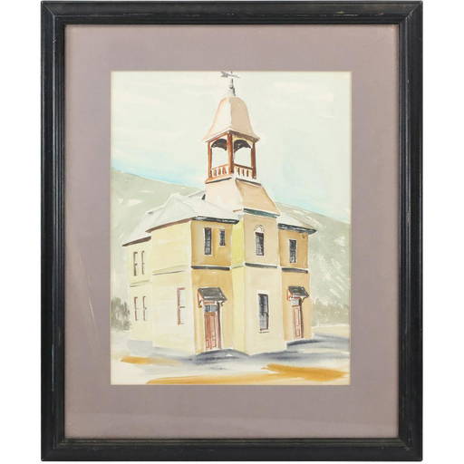 Walter M Johnson, Estate Stamp, Watercolor Painting Missionary Building