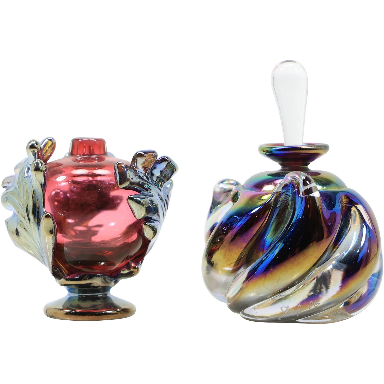 [2] Quality Miniature Art Glass Iridescent Perfume Bottles - Nov 21 ...