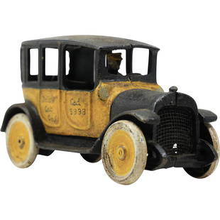 Vintage Cast Iron Yellow Taxi Cab Toy Bank