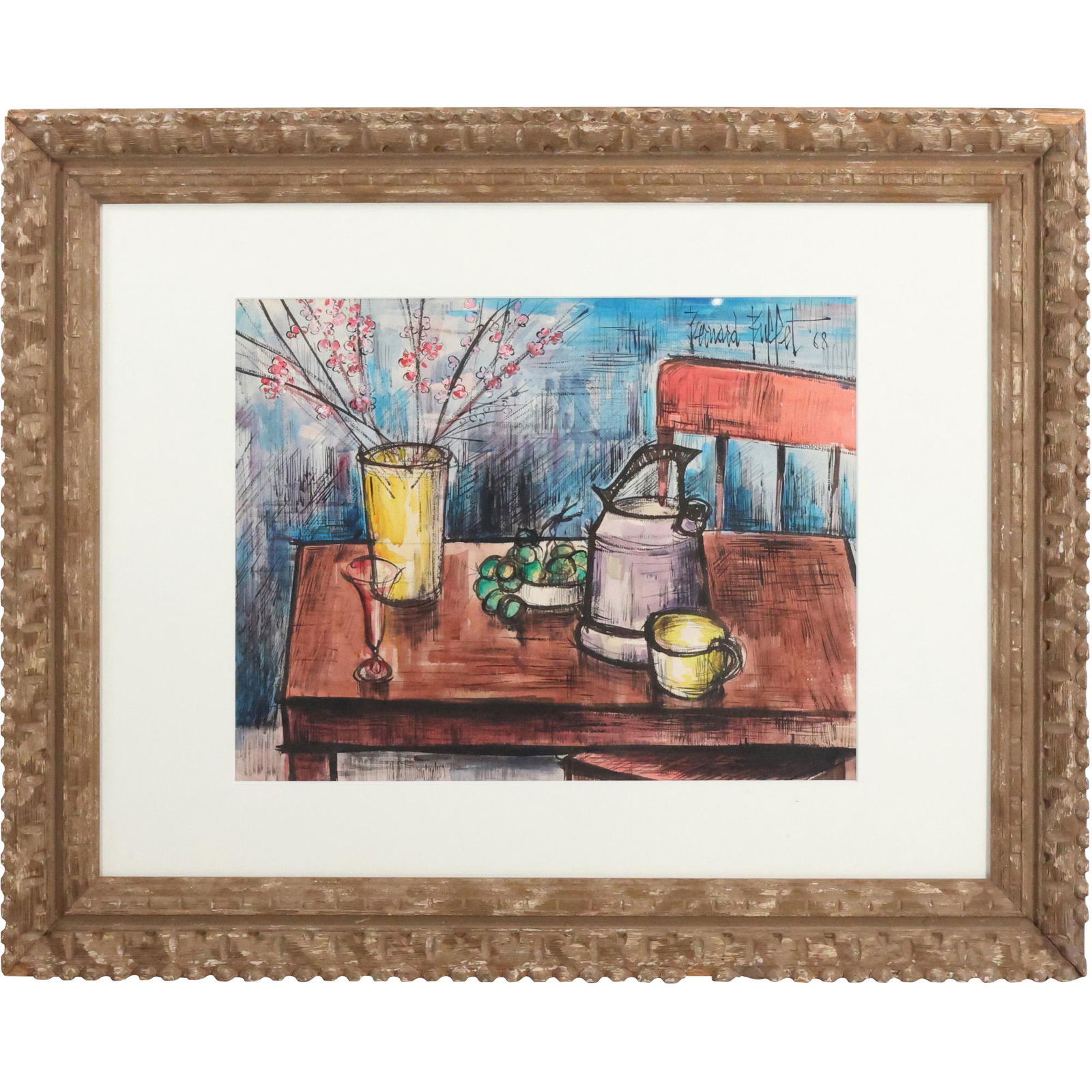 BERNARD BUFFET 1968, Important WATERCOLOR PAINTING Table Top Still Life ...