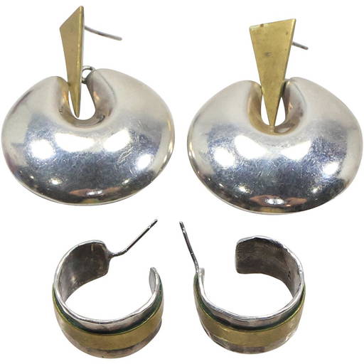 [2] .925 Sterling Mexico TA-C3 Modernism Earrings; and .925 Sterling ...