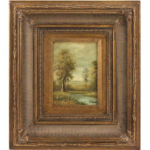 Signed Caine, Fine 20th C. Oil on Board Landscape with Stream, Framed ...