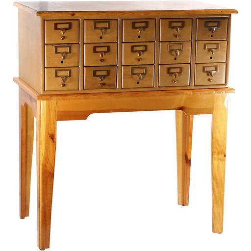 15 Drawer Library Index Card Cabinet On Legs Clean Blond Wood