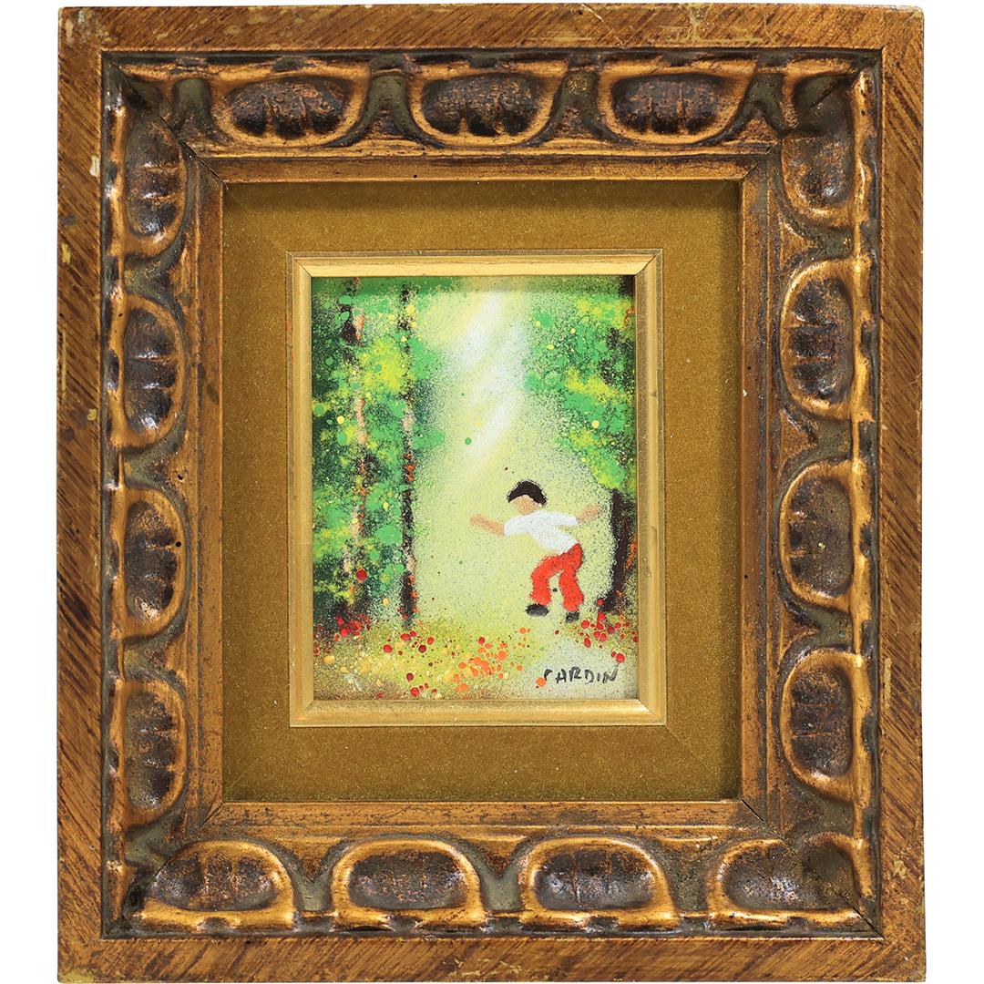 Louis Cardin, Enamel Art on Copper, Young Boy in Landscape, Signed ...