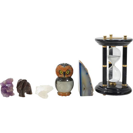 Estate Grouping 6 Assorted Items: Jade, Quartz, Geode, Hourglass (#0079 ...