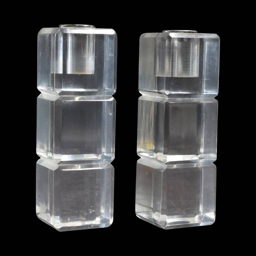 Mid-Century Modern Stacked Cubes Crystal Glass Salt and Pepper Shakers ...