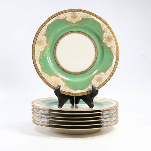 [7] Black Night "Regina" Fine Porcelain Luncheon Plates Green & Gold ...