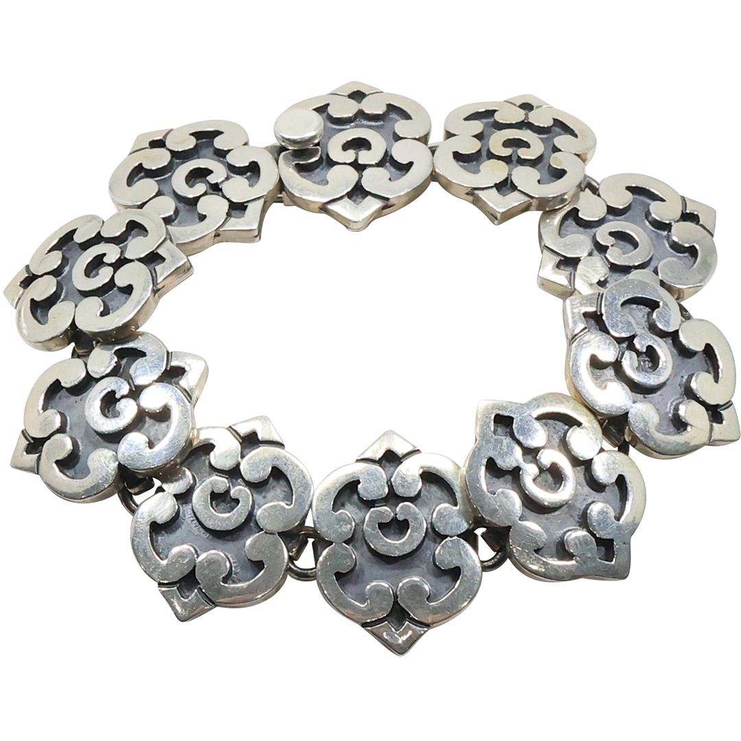 .925 Sterling Silver 10 Squire Design Panels Links Bracelet 8 in. x 1 ...