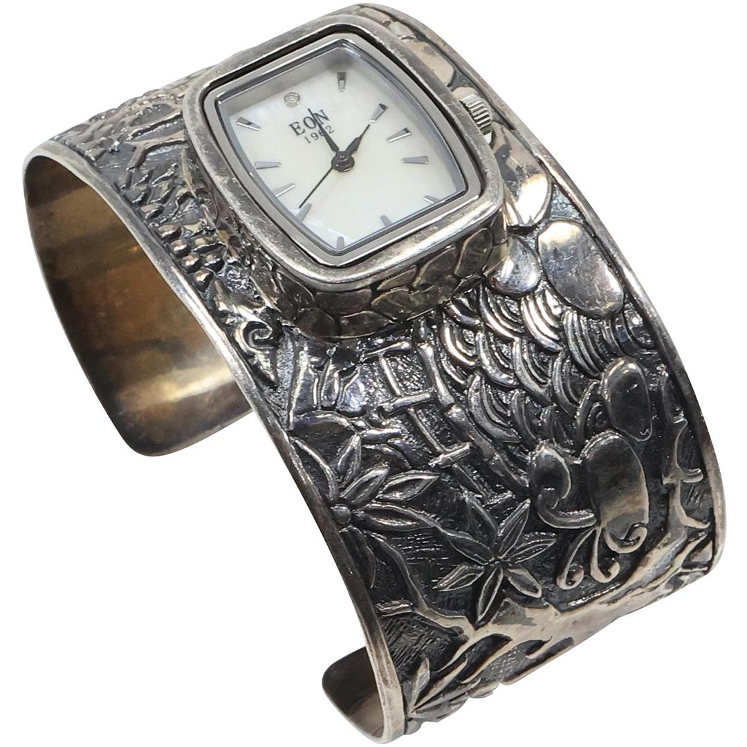 Sterling Silver Eon 1962 Tropical Scene Cuff Bracelet with Swiss ...