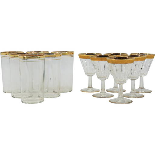 [12] Crystal Glass Drinking and Goblets Glasses with Gold Rims in two ...