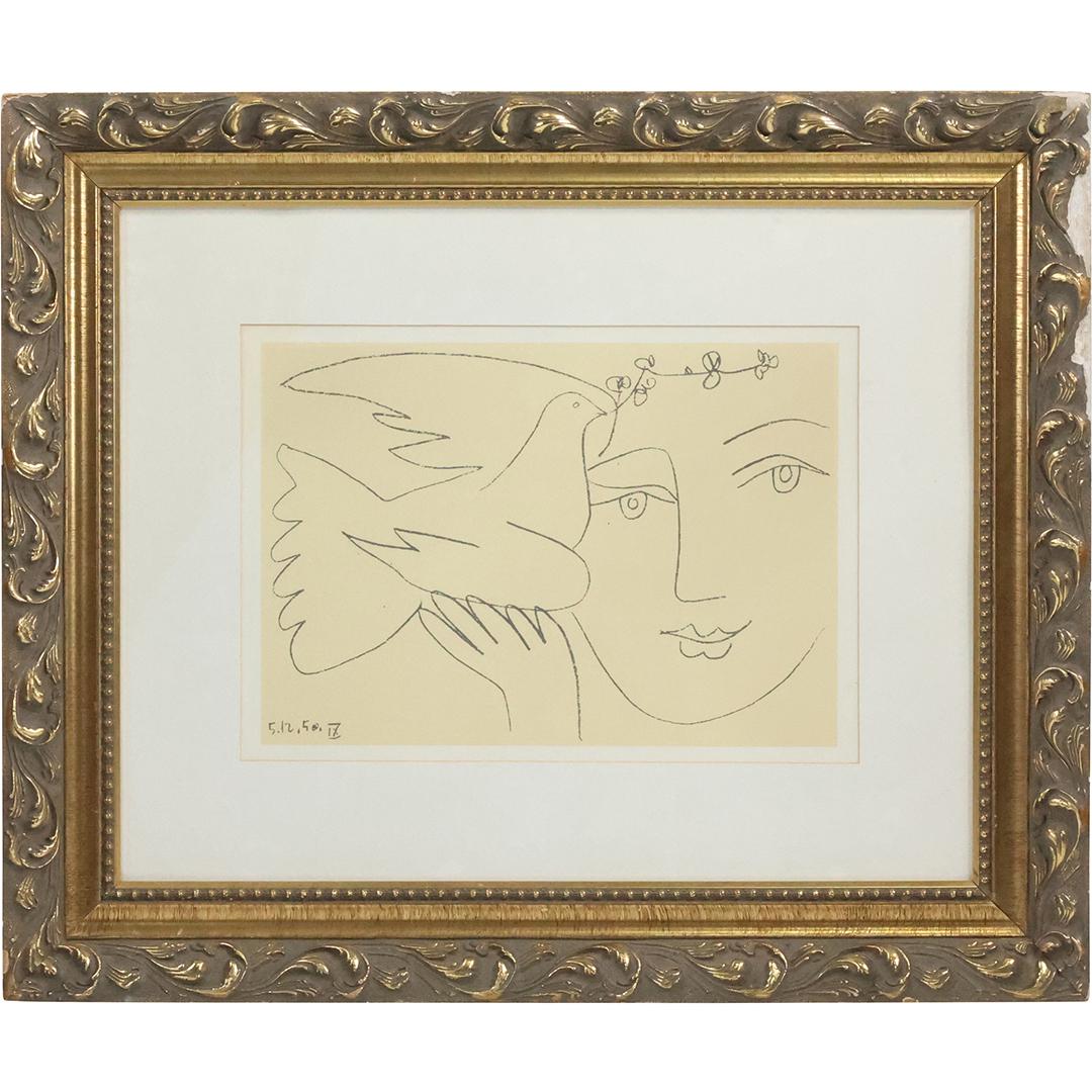Pablo Picasso, Vintage Lithograph Portrait Woman And Dove, Dated In ...