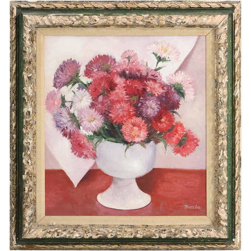 Signed Ruggles, Vintage Oil Painting Flowers In Vase Still Life, Framed