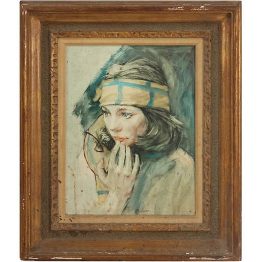 Frank Pamieri 1922 2017 Ny / Me, Portrait Young Woman Wearing Headband ...