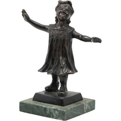 Bronze Sculpture Young Girl Blindfolded Mounted On A Marble Base Good ...
