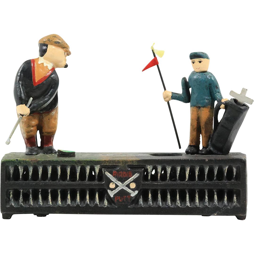Novelty Cast Iron Birdie Putt Golf Mechanical Coin Bank Original Paint ...