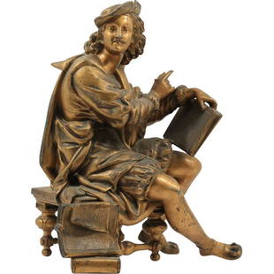 19th C. Victorian Cast Metal Spelter Girl Reading Book Figure Statue